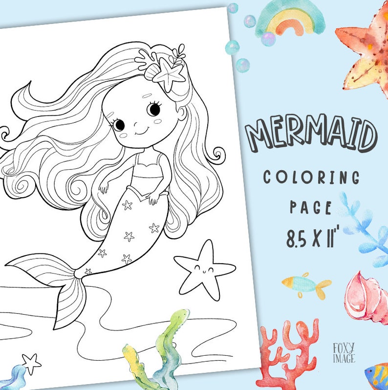 MERMAID 1 Coloring Page, Mermaid Printable Pagee, Mermaid Coloring Page ...