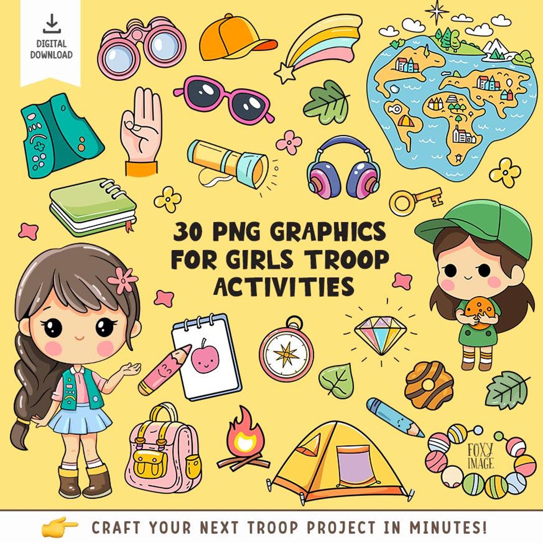 Scout Troop Clipart PNG – Outdoor Girls Graphics for Camp Crafts, Team ...