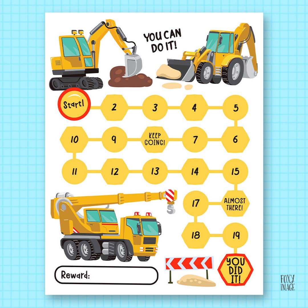 Printable Construction Reward Chart, Excavator Behavior Chart, Toddler ...