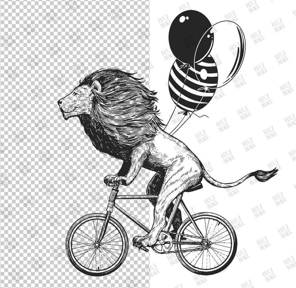 Lion PNG Lion Rides Bicycle Lion Printable PNG Lion - Etsy