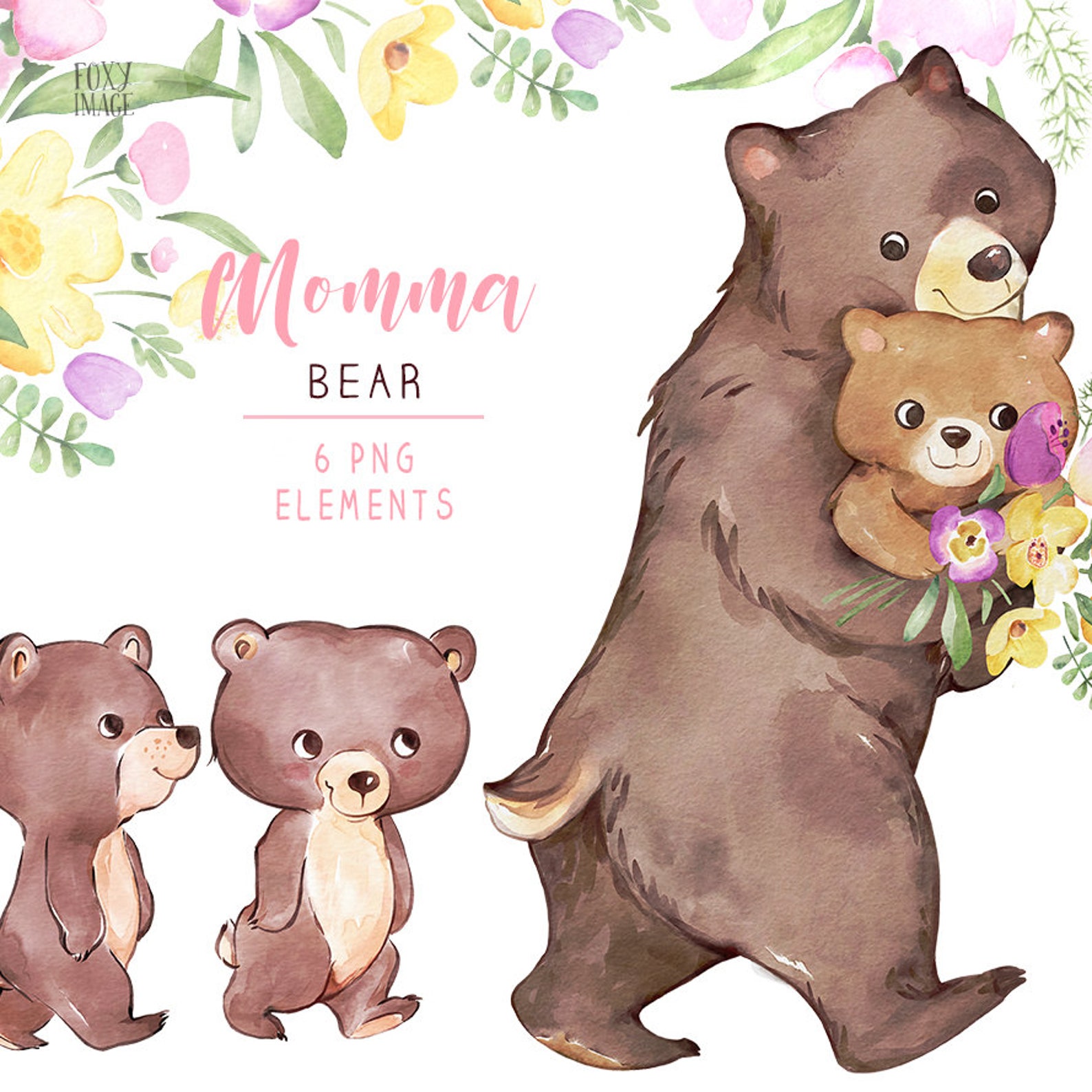Watercolor Mother & Baby Bear PNG Clipart, Family Illustration (digital ...