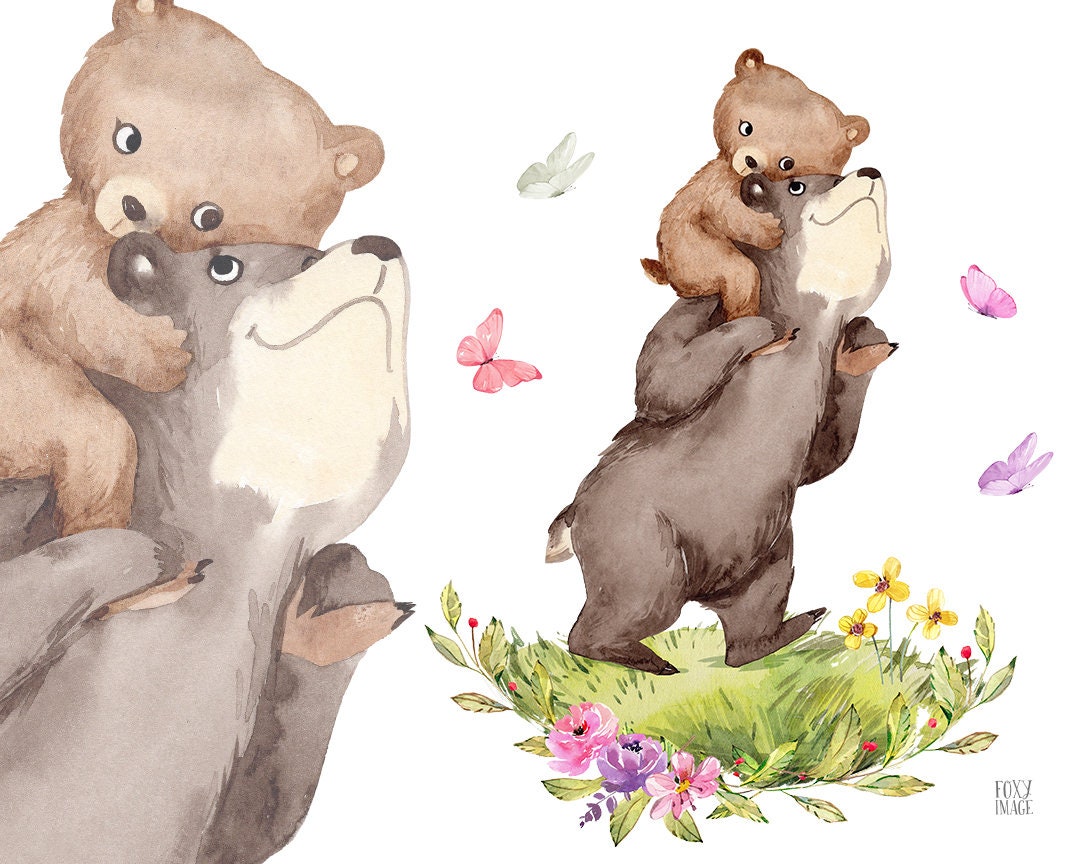 Watercolour PNG Daddy Clipart, Daddy and Baby Animal Clip Art, Animals ...