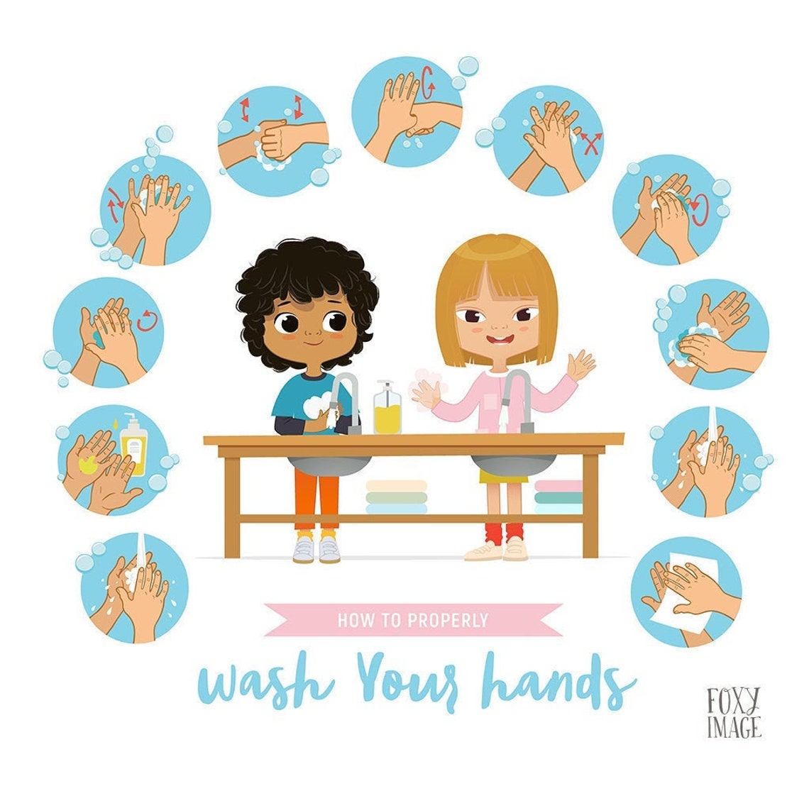 Kids Wash Hands PNG Wash Your Hands Clipart Step Poster for - Etsy