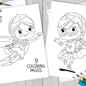 Super Hero Kids Coloring Pages, Set of Super Hero Illustrations ...