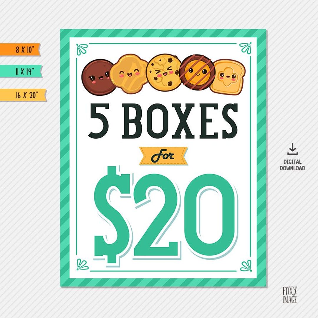 Scout Printable Cookie Price Sign, Cookie Price Sign, Printable Bake ...