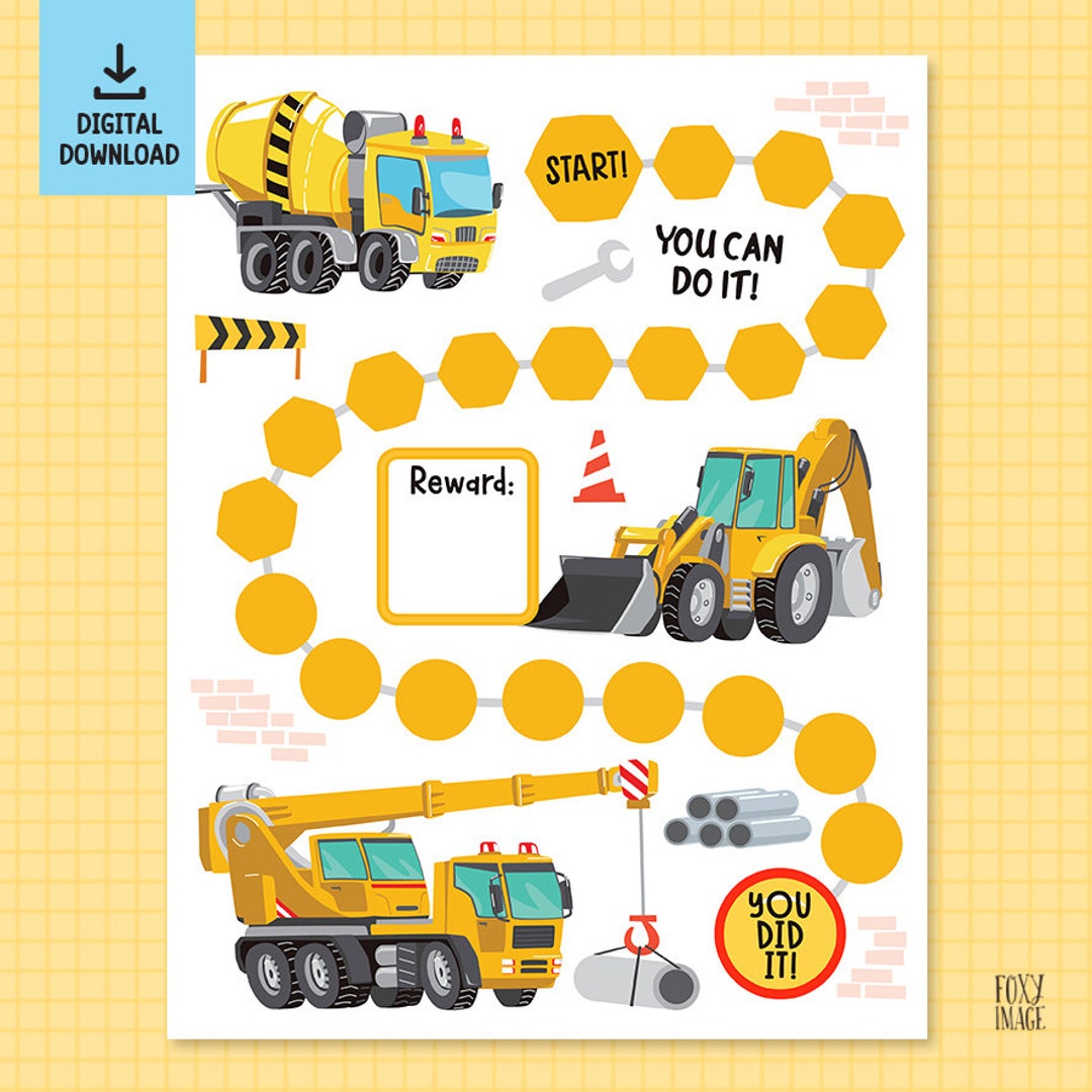 Printable Construction Reward Chart, Excavator Behavior Chart, Toddler ...