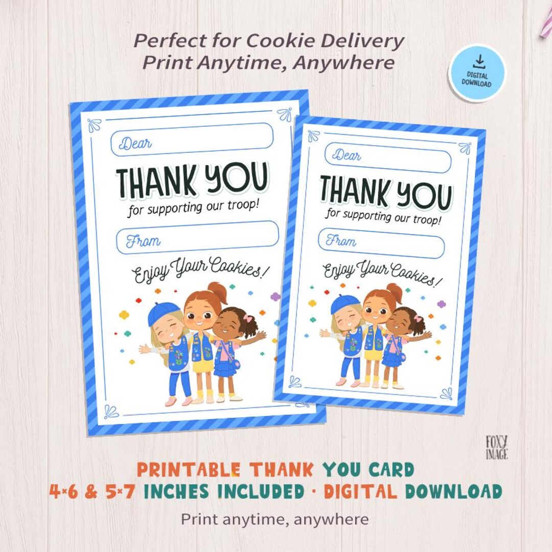 Scout Cookie Appreciation Printable Tag 4x6 & 5x7 Inches, Daisy Brownie ...