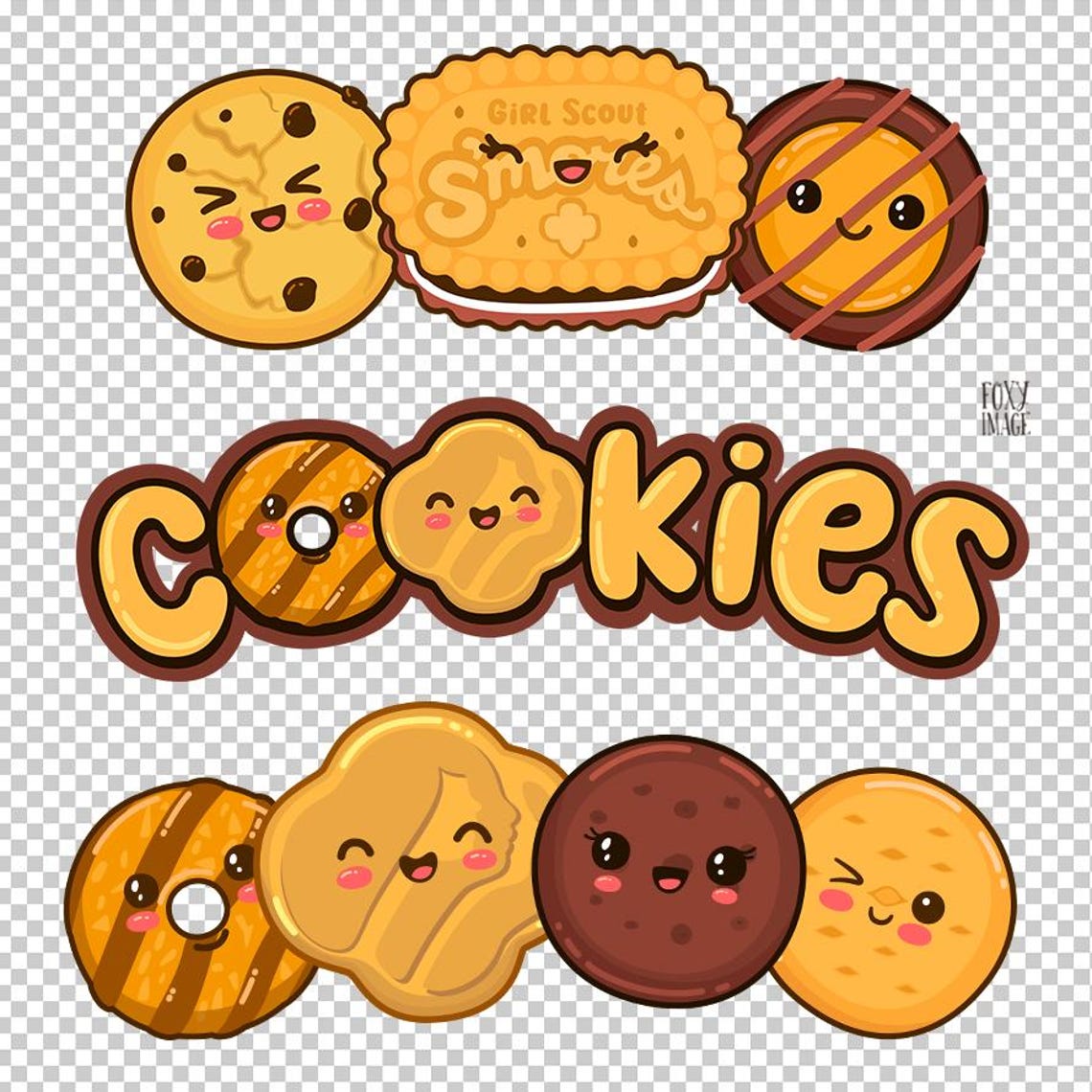 Cookies Clipart, Kawaii Cookie PNG Clipart, Cute Cookie Characters, DIY ...