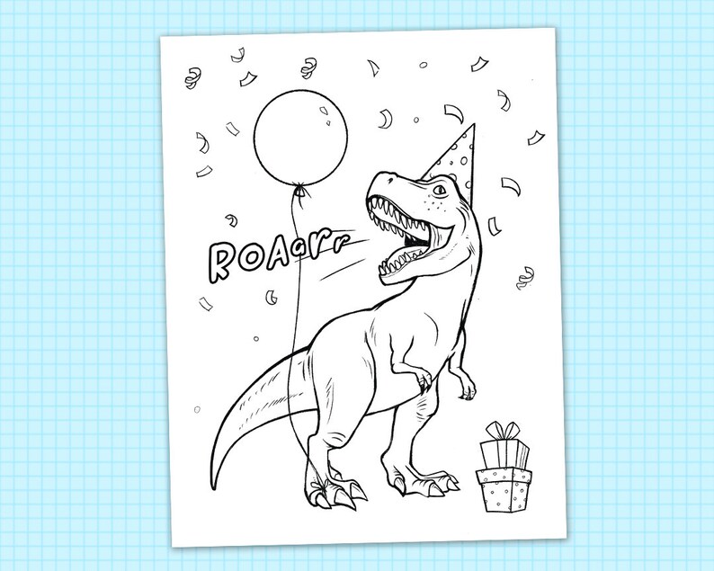 Dinosaur Party Coloring Page Trex Dinosaur Party Printable - Etsy