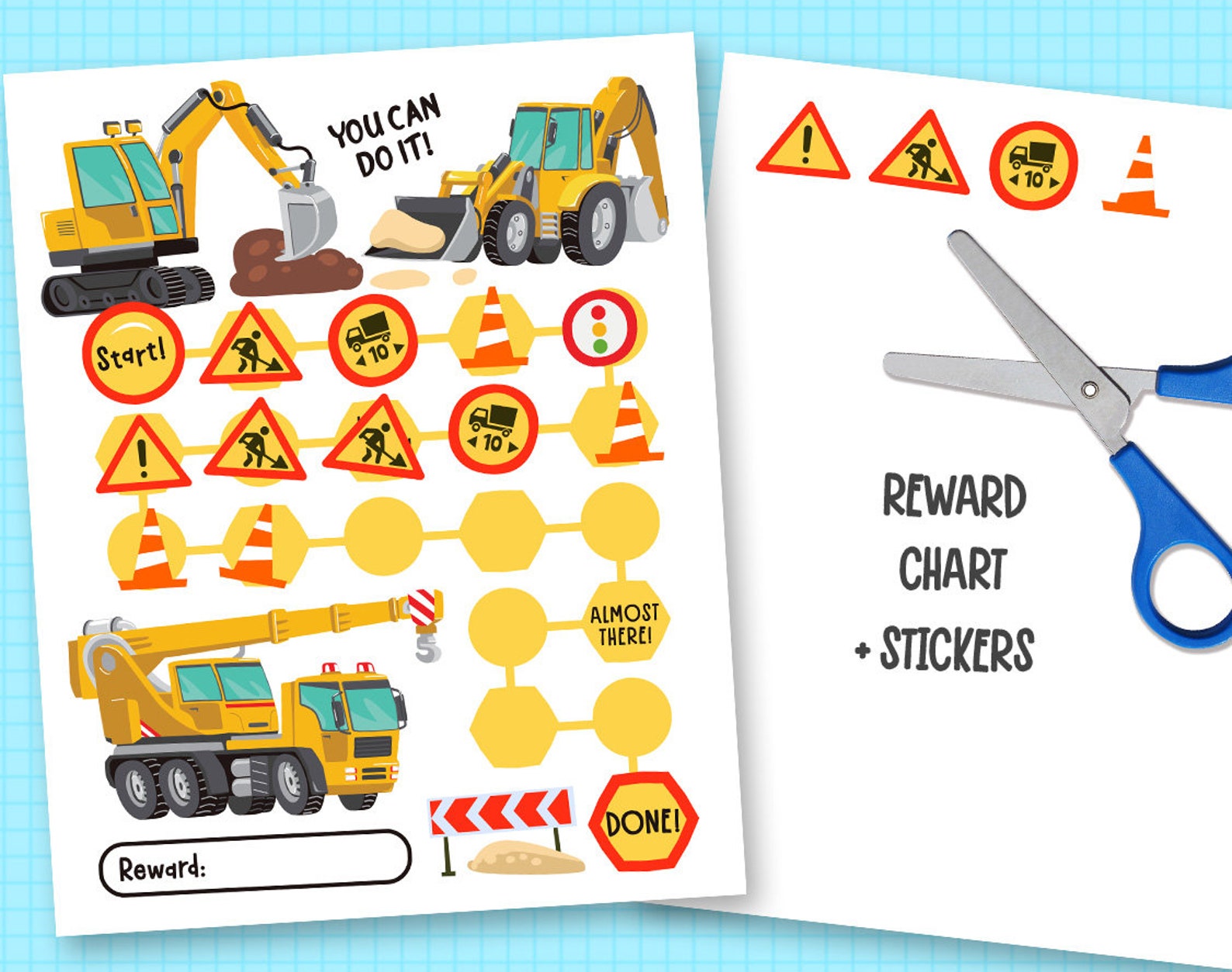 Printable Construction Reward Chart, Excavator Behavior Chart, Toddler ...