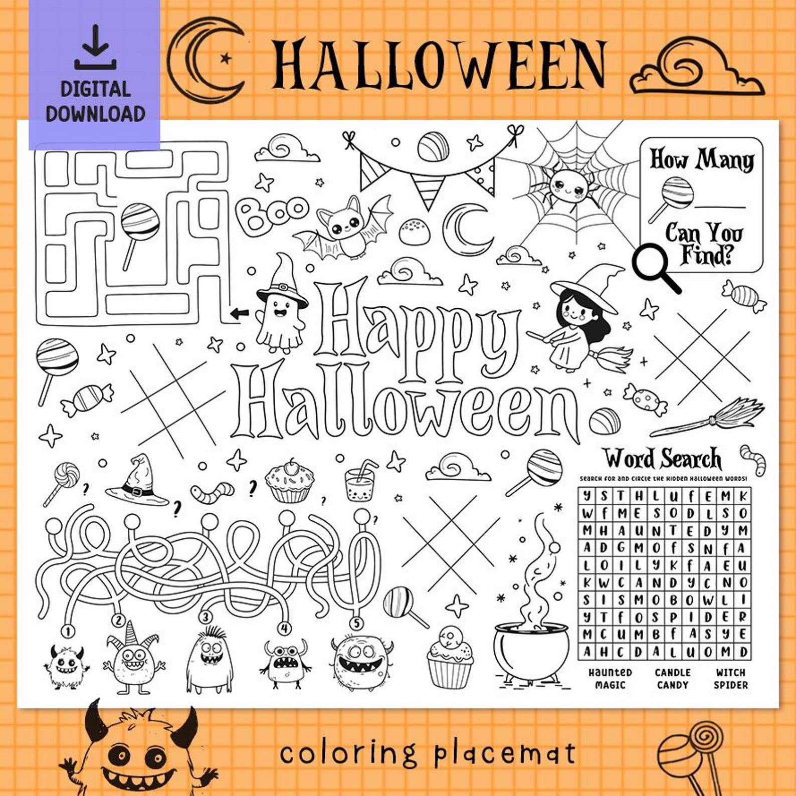 Printable Halloween Coloring Placemat, Halloween Coloring Page ...