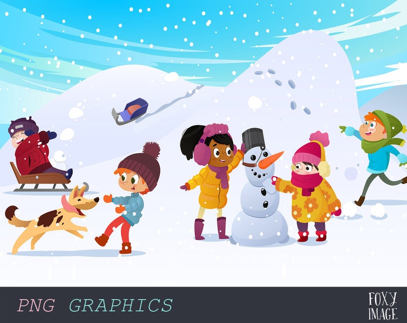 Winter Kids Clipart Kids Playing Clipart Winter Acticities | Etsy