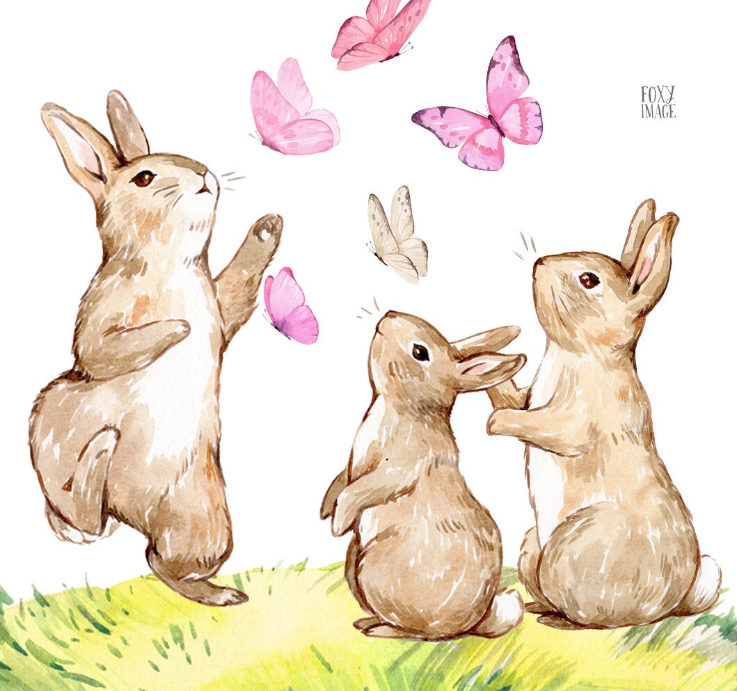 Watercolor Bunny, Baby Bunny PNG Clipart, Little Rabbit, Watercolor ...