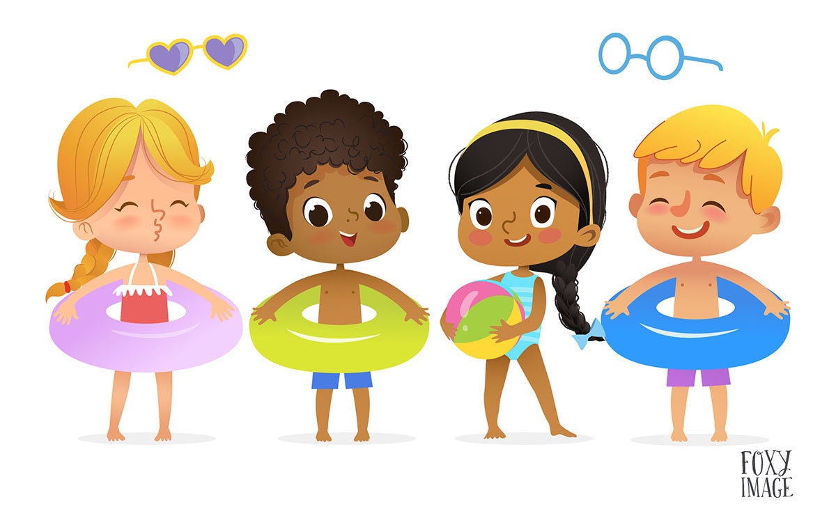 Pool Party, Pool Boys and Girls, Pool Party Clipart, Swim Kids, Digital ...