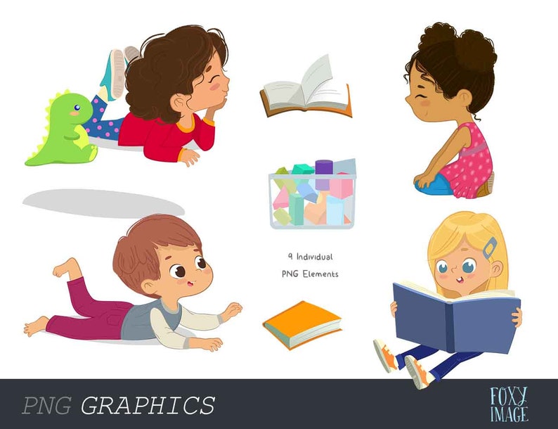 School Kids Kids Read Book Kindergarten Clipart Space - Etsy