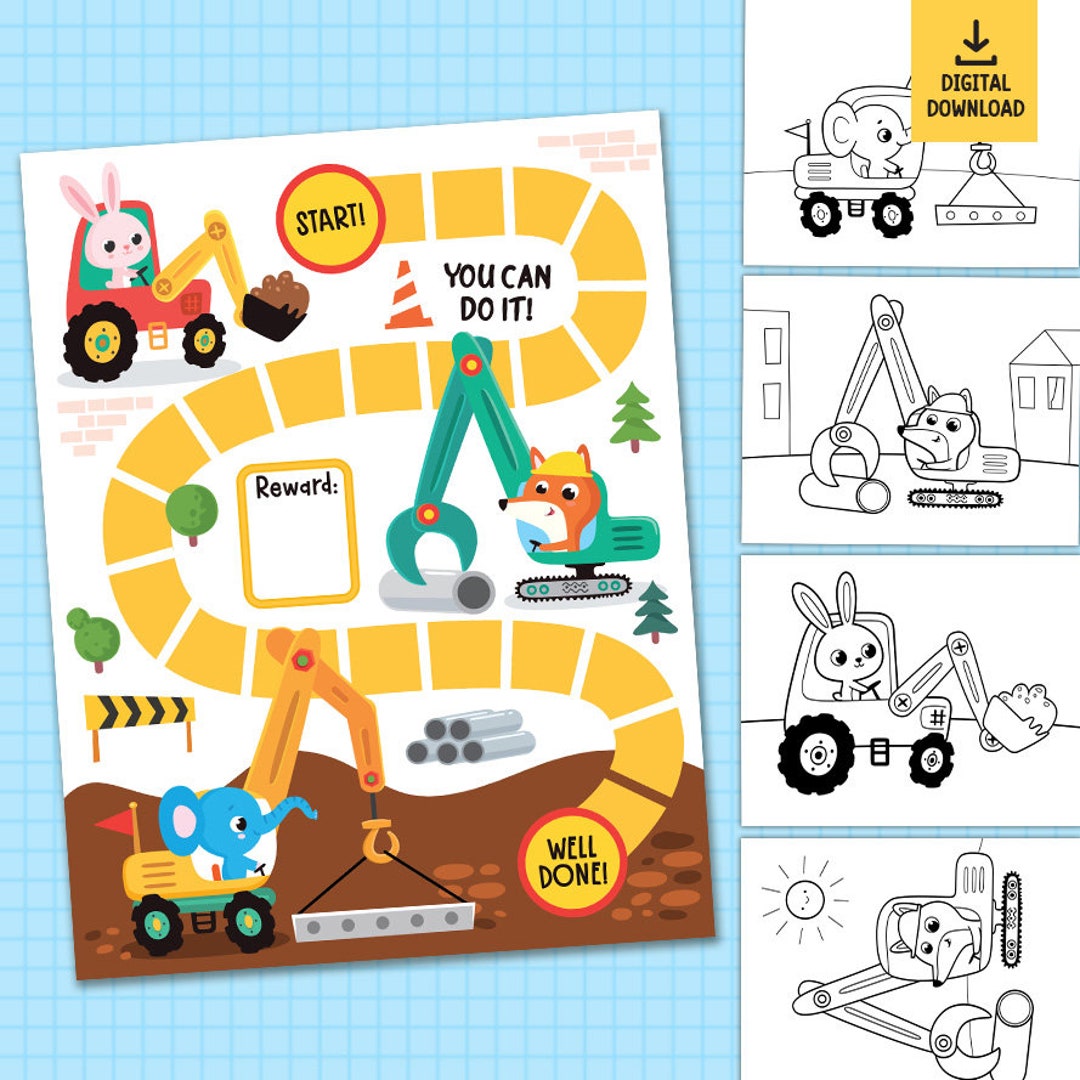 Printable Construction Animals Reward Chart, Excavator Behavior Chart ...