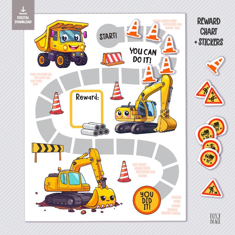 Printable Excavator Reward Chart | Construction Behavior Chart for ...