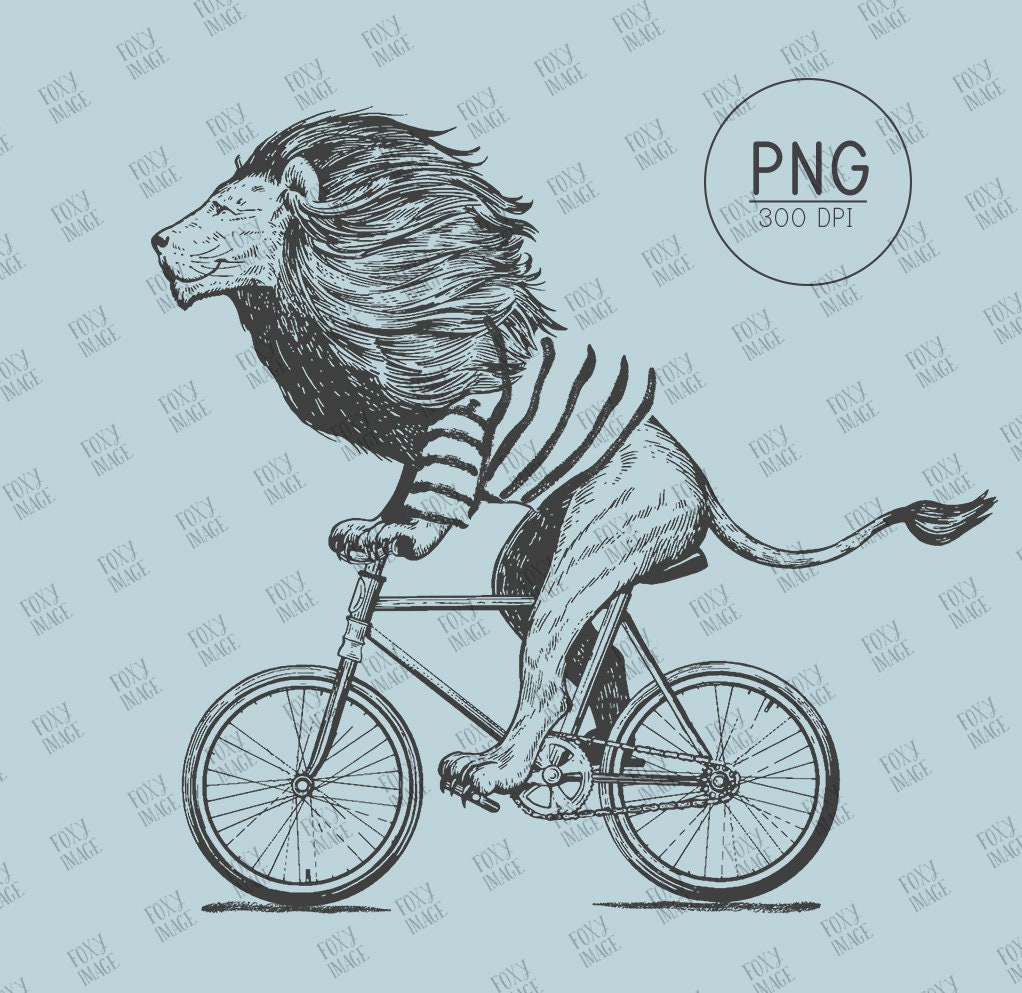 Lion PNG Lion Rides Bicycle Lion Printable PNG (Download Now) - Etsy