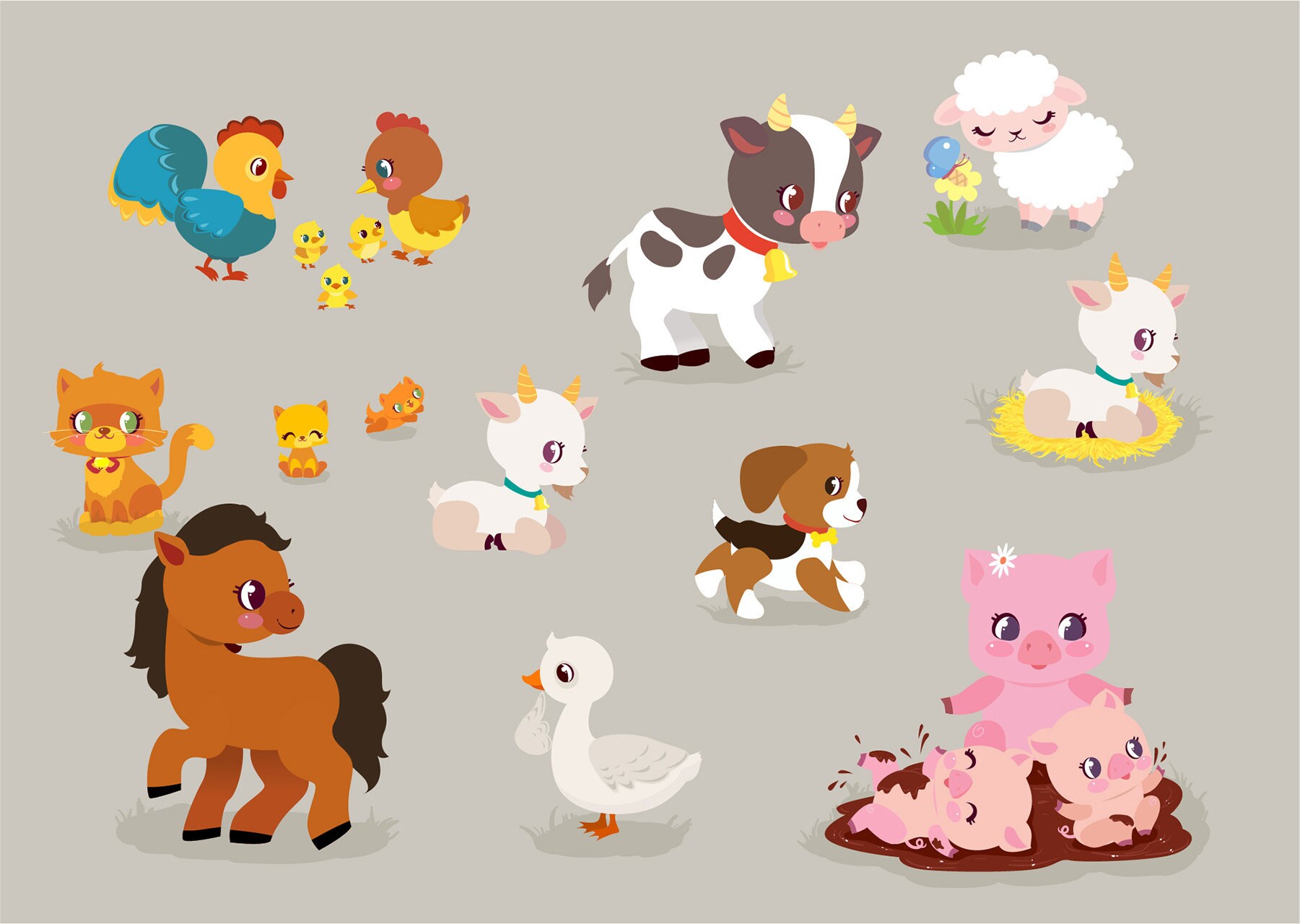 Cute Farm Animals Clip Art Set (PNG, SVG, EPS) - Etsy