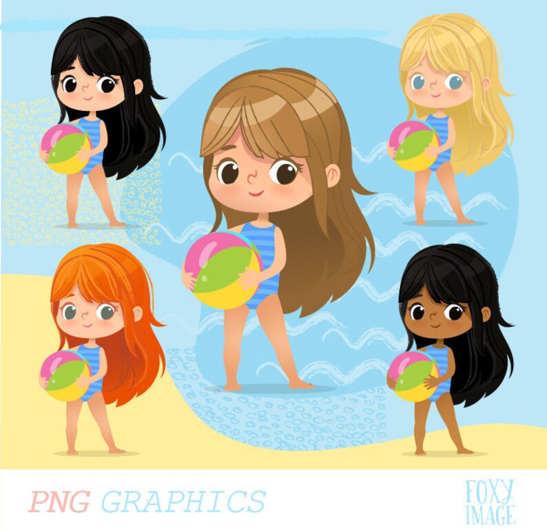 Pool Party Kids, Happy Birthday, Girls Pool Party Clipart, Swim Kids ...