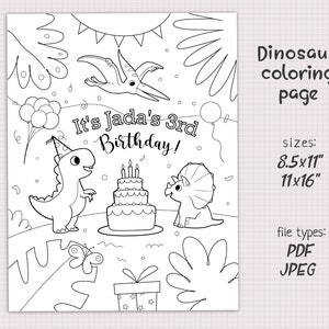 Personalized Dinosaur Party Coloring, Printable Dinosaur, Dinosaur ...