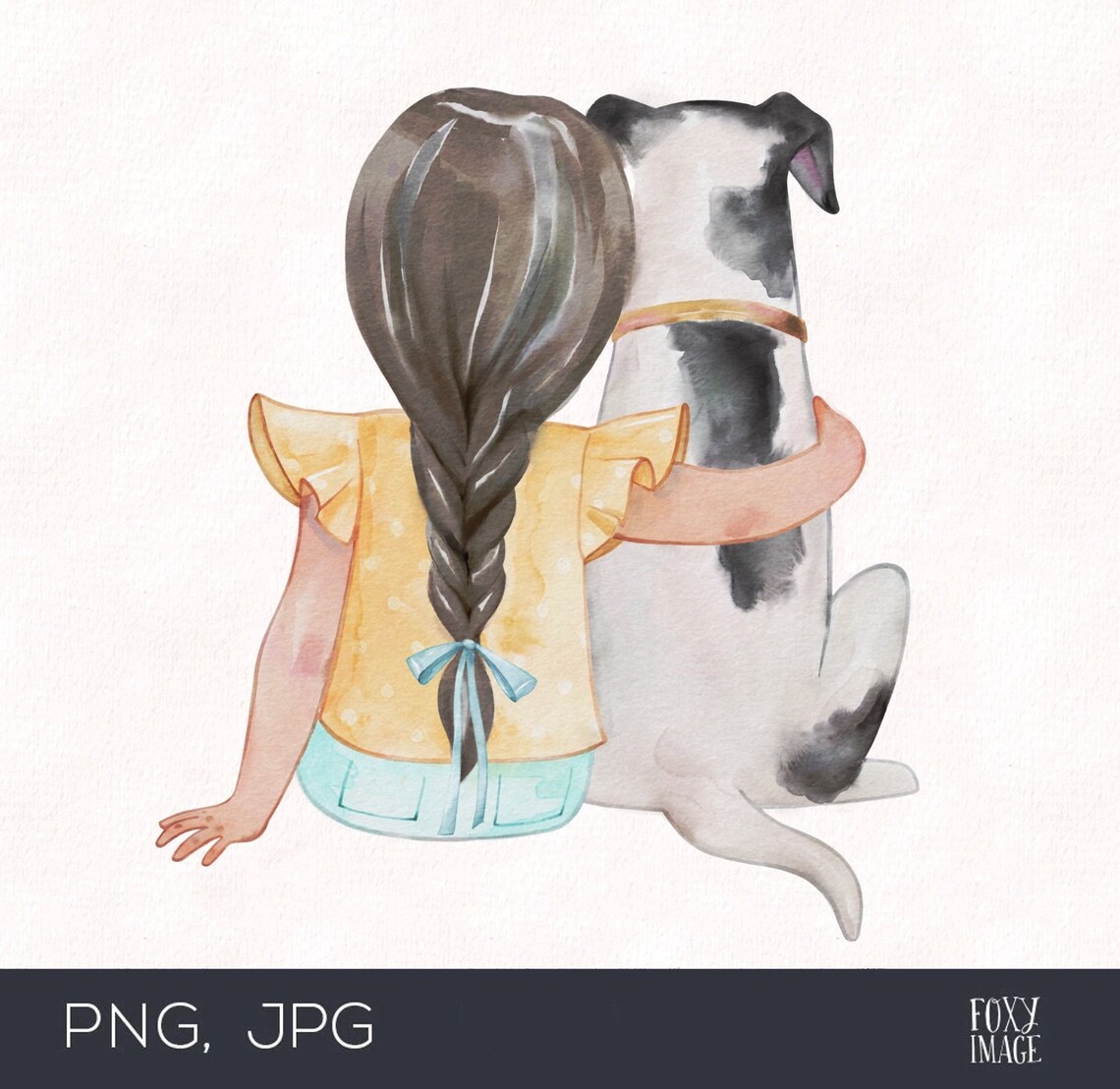 Watercolor Little Girl, Child & Puppy, Watercolour Clipart, Dog and ...