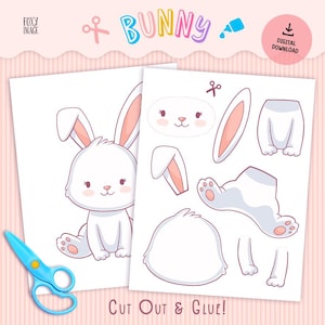 Bunny Cut and Glue Worksheets, Rabbit Cut and Glue Preschool Printables ...