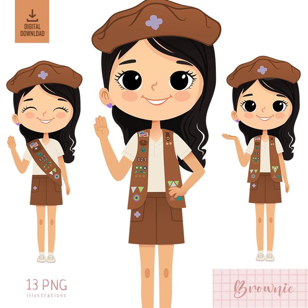 Brownies Black Hair Girl Clip Art, Happy Scout Girl, Brownie Troop ...