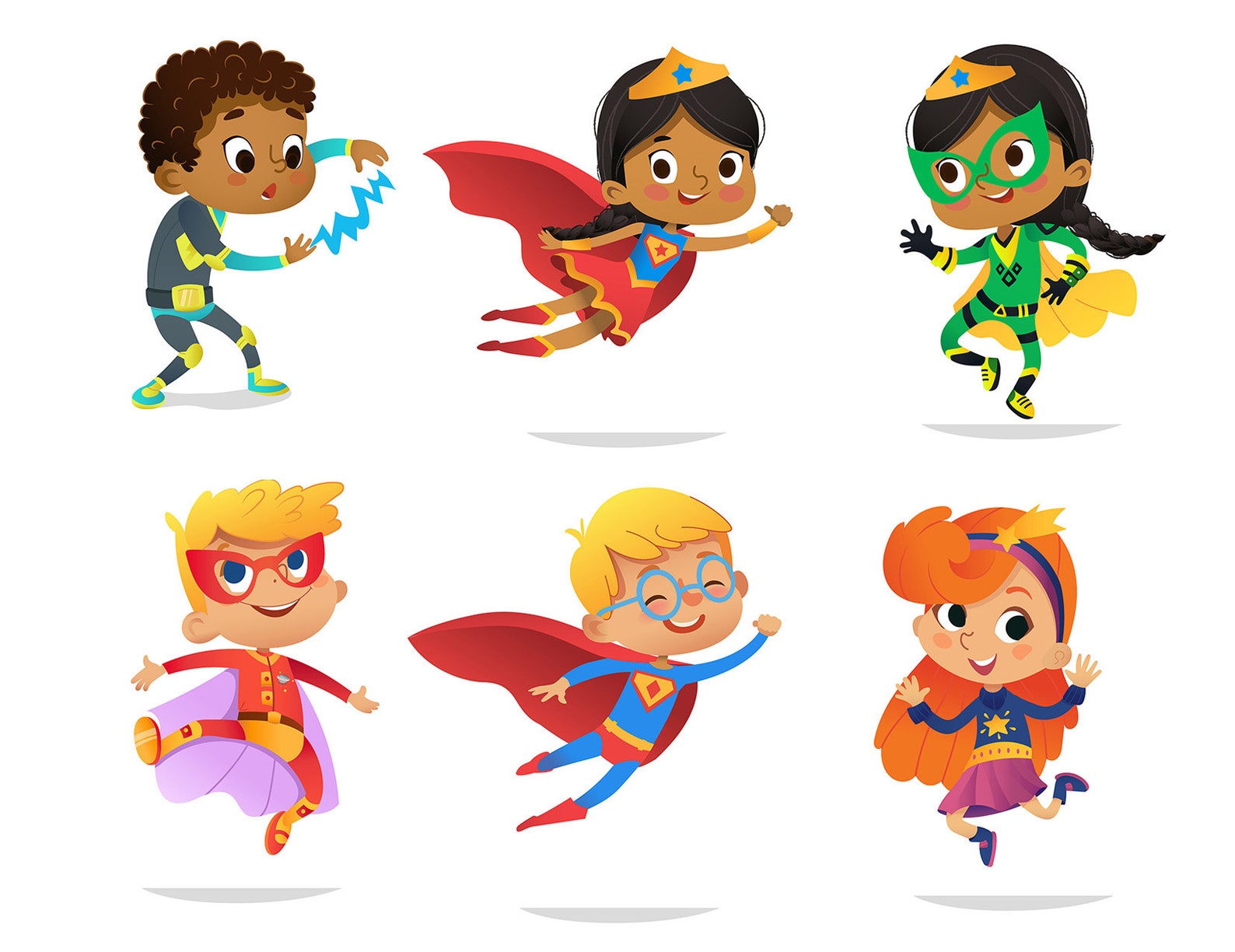 Cute Super Hero Clipart Set of Colorful Super Hero Kids | Etsy