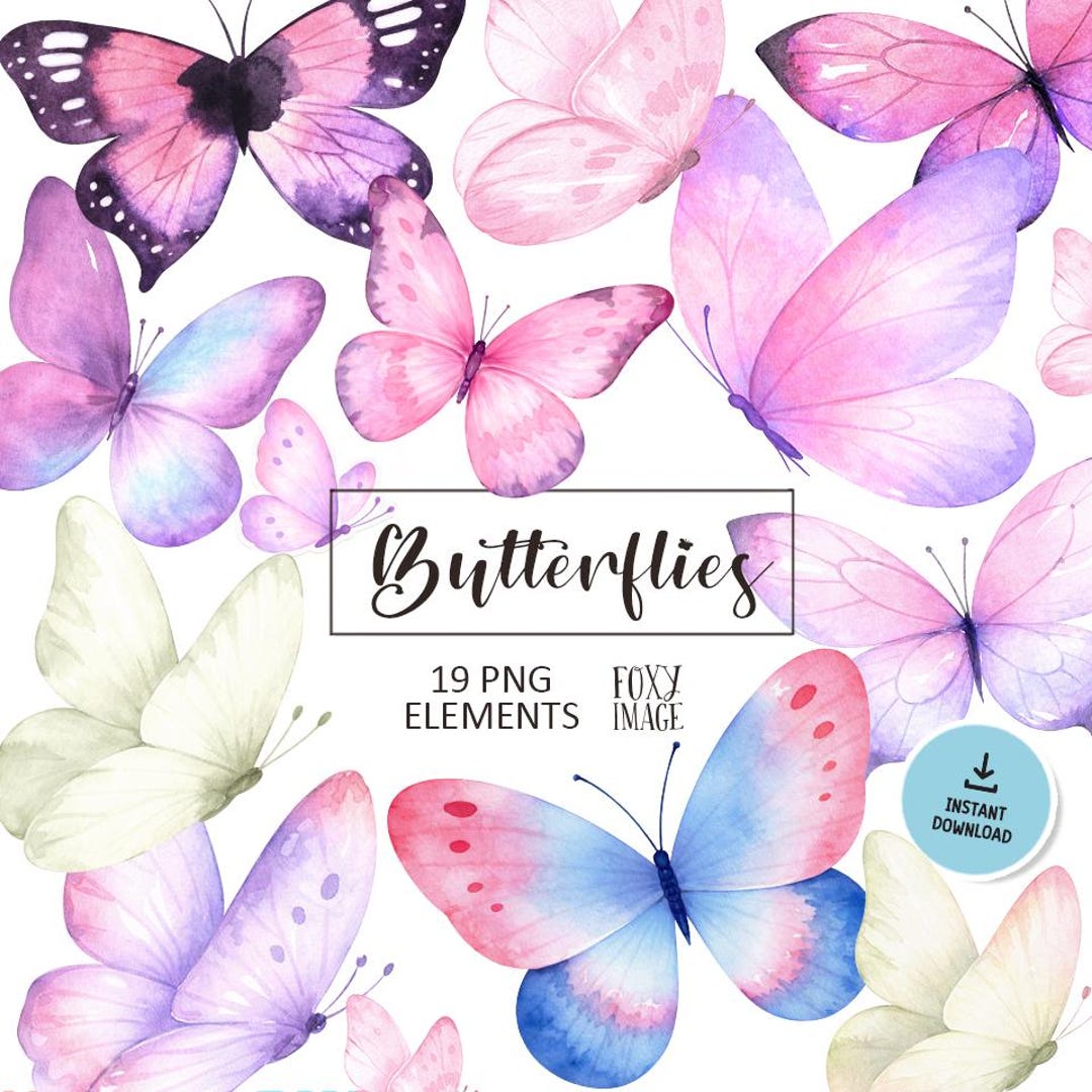 Watercolor Butterfly Clipart Bundle Soft Pastel Butterflies PNG, Pink ...