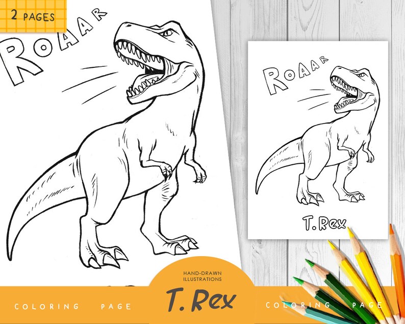 2 Dino Coloring Page Dinosaur Printable Dino Party Dinosaur - Etsy