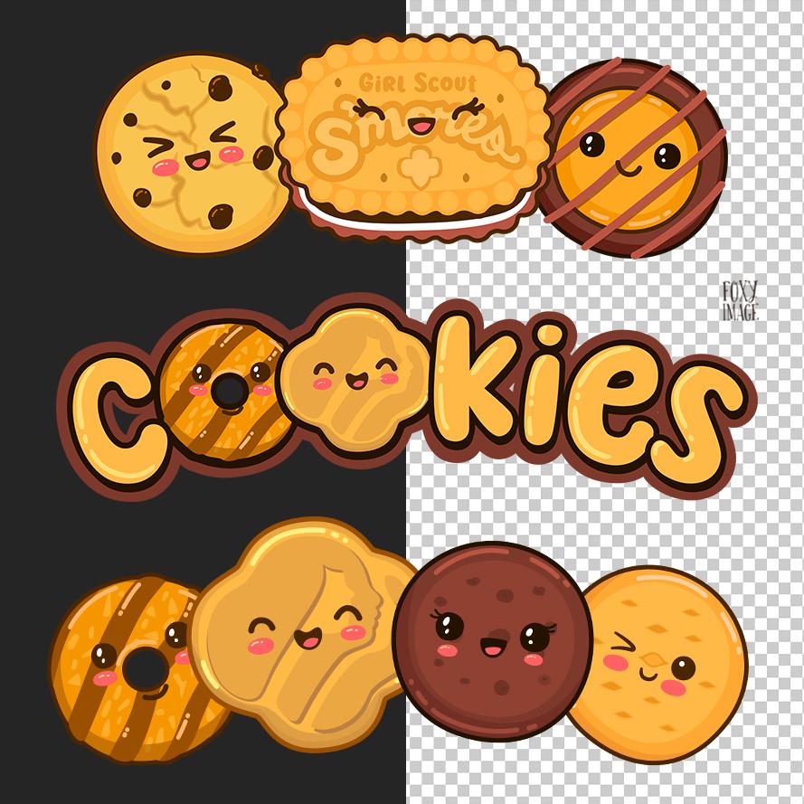 Cookies Clipart, Kawaii Cookie PNG Clipart, Cute Cookie Characters, DIY ...