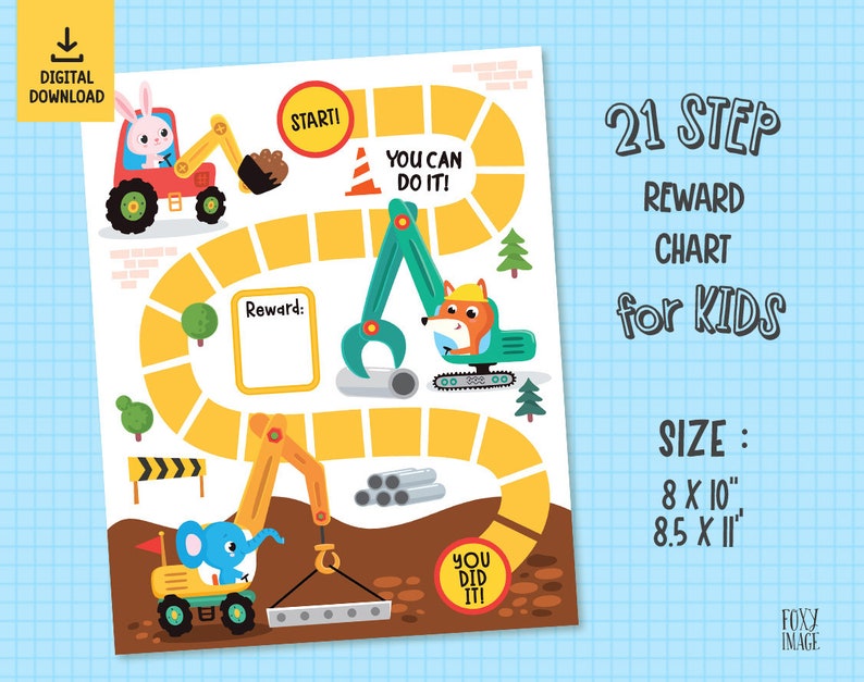 Printable Construction Animals Reward Chart, Excavator Behavior Chart ...