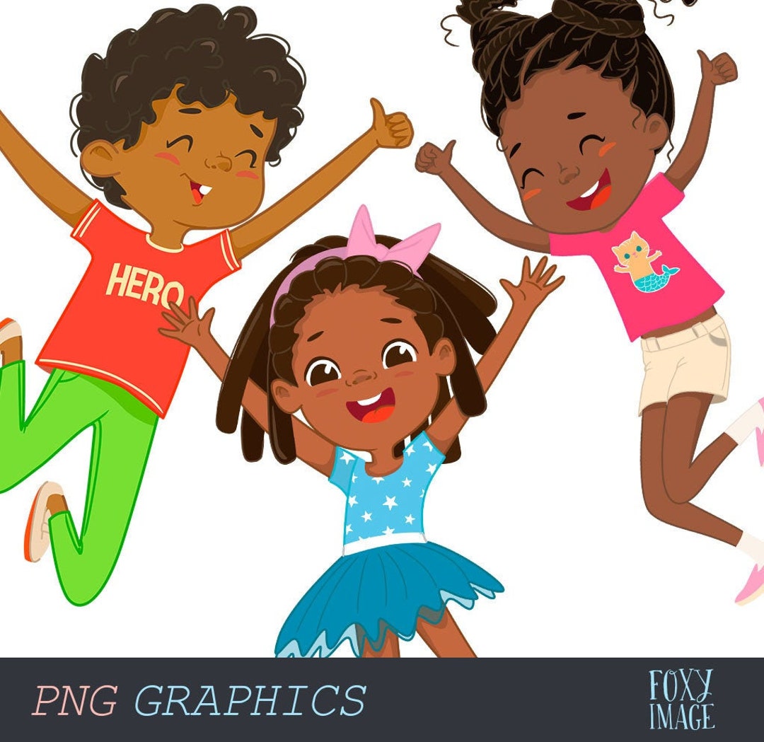 Happy Kids PNG Clipart African American Kids Jumping Clipart - Etsy