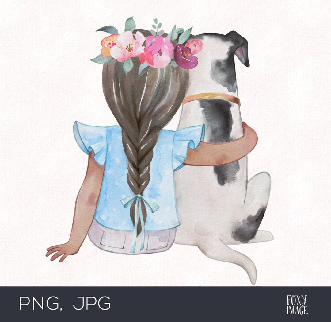 Watercolor Little Girl, Child & Puppy, Watercolour Clipart, Dog and ...