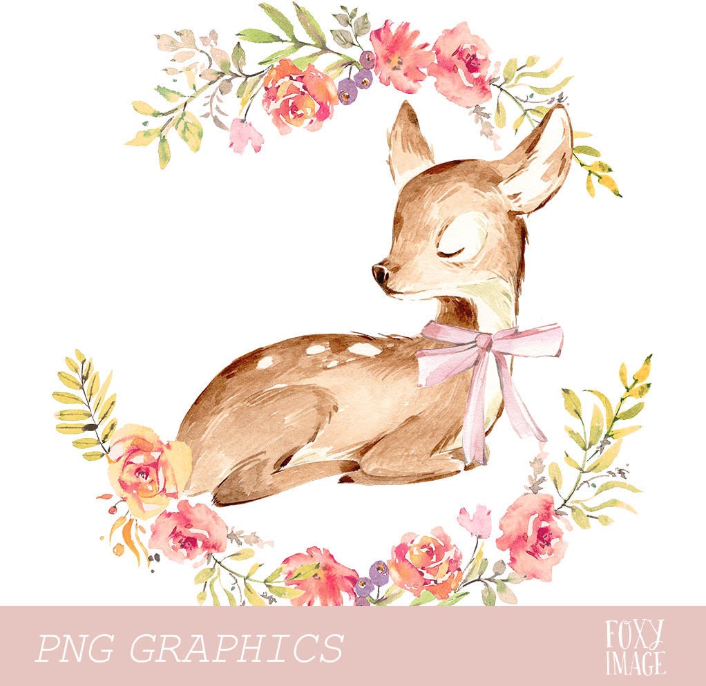 Baby Deer Clipart, Watercolor Deer PNG Clipart, Sleeping Girl Deer ...