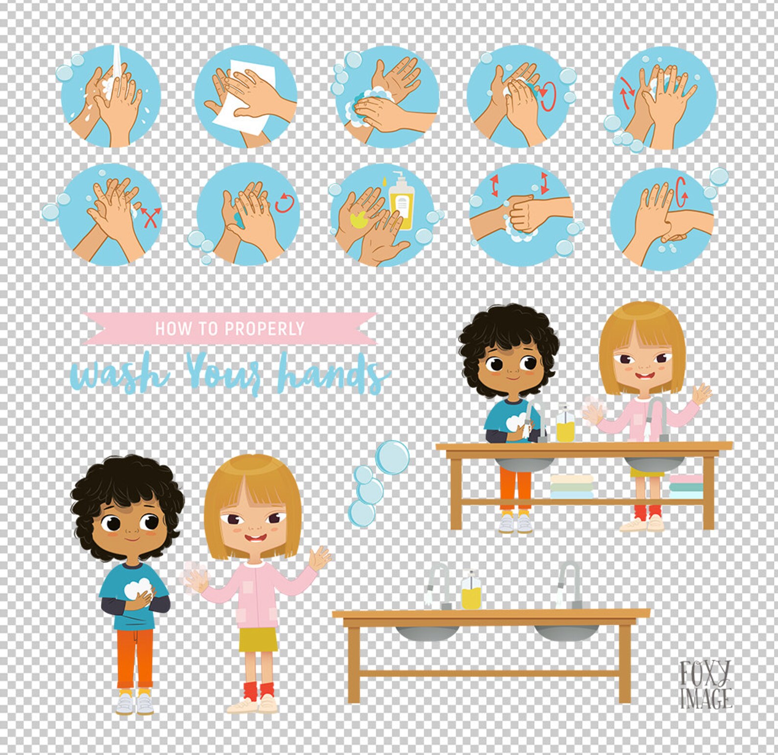 Kids Wash Hands PNG, Wash Your Hands Clipart, Step Poster for Kids ...