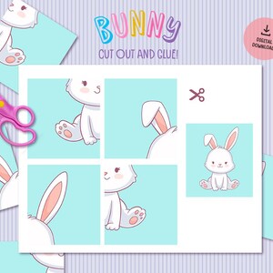Bunny Cut and Glue Worksheets, Rabbit Cut and Glue Preschool Printables ...