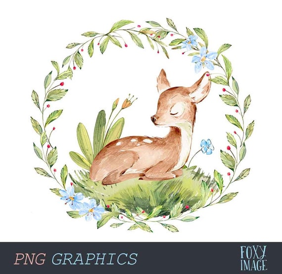 Baby Deer Clipart Watercolor Deer PNG Clipart Sleeping Deer - Etsy