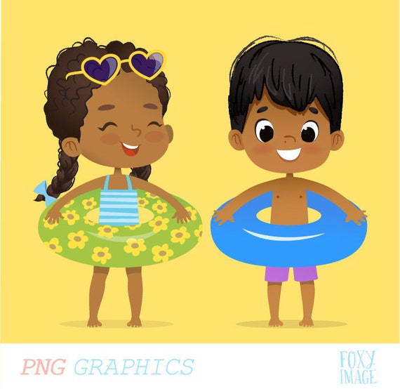 Black Kids Swimming Clip Art