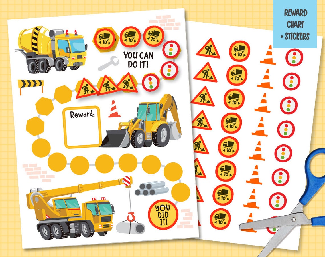 Construction Reward Chart, Toddler Behavior Motivation (digital ...