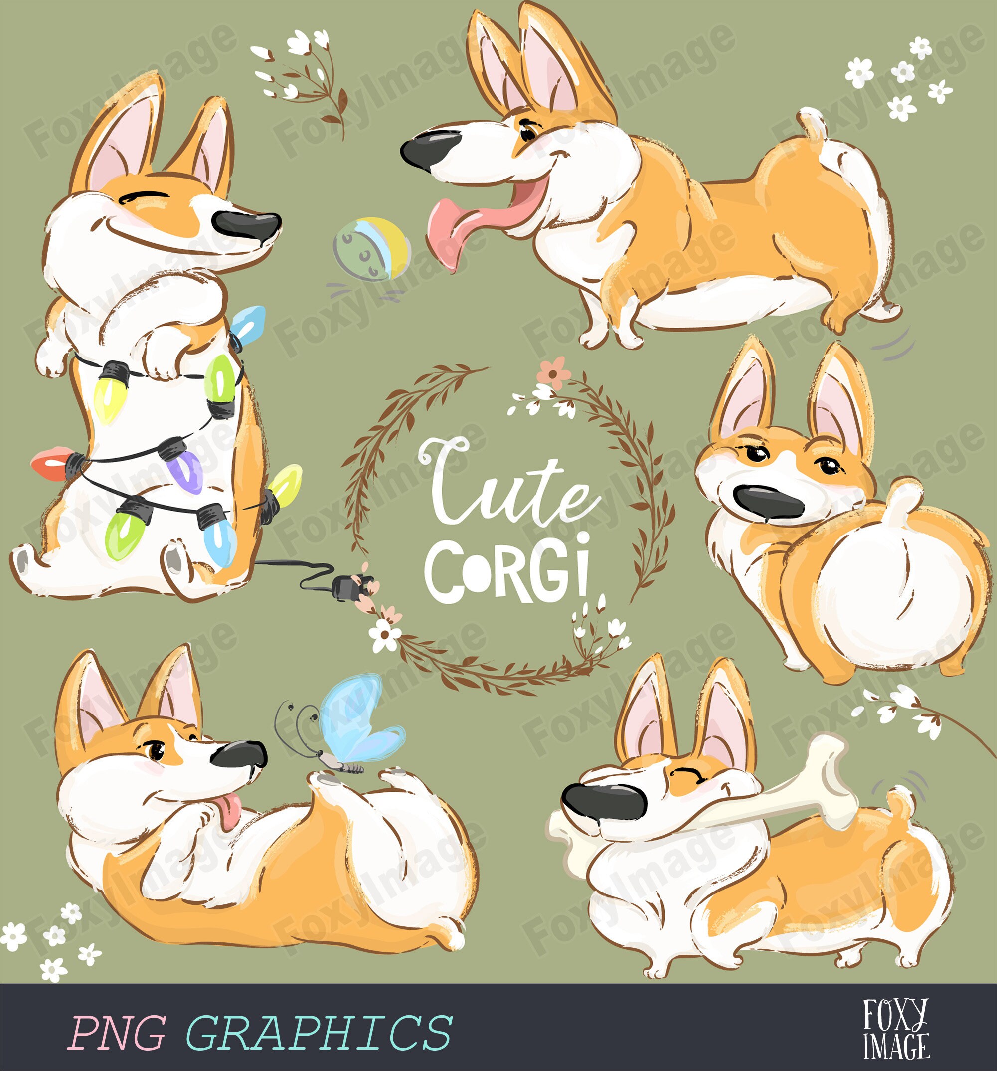 Cute Corgy Clipart Set Corgy Stickers Dogs Clipart Puppy - Etsy