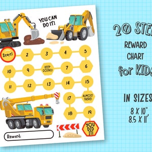 Printable Construction Reward Chart, Excavator Behavior Chart, Toddler ...