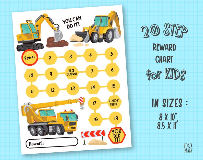 Printable Construction Reward Chart, Excavator Behavior Chart, Toddler ...