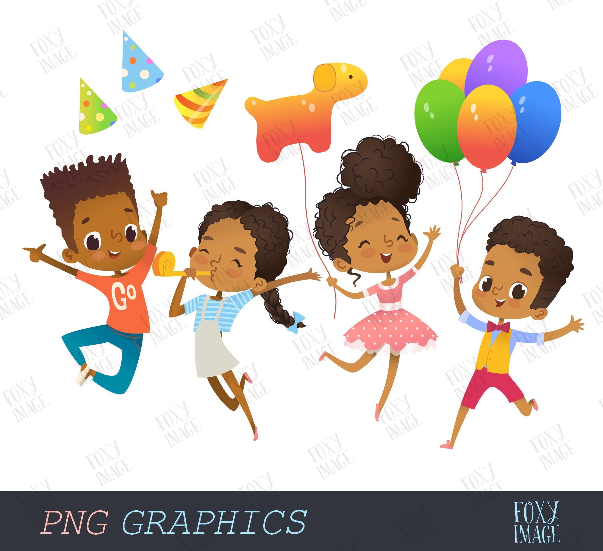 Buy Birthday Party Characters Set, Birthday Party PNG Clipart, Birthday ...