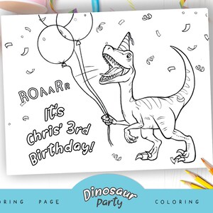 Personalized Dinosaur Party Coloring, Printable Dinosaur, Dinosaur ...
