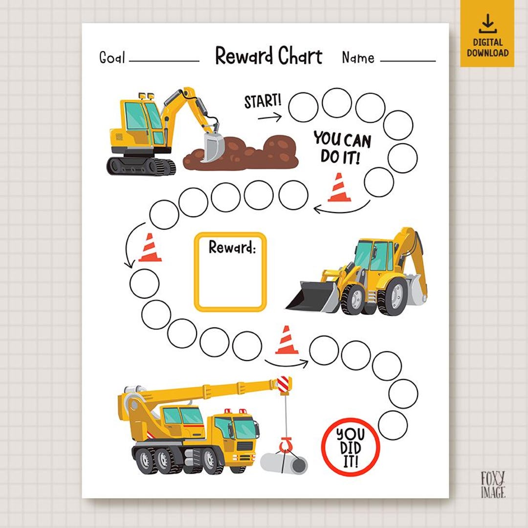 Printable Excavator Reward Chart, Excavator Behavior Chart, Toddler ...