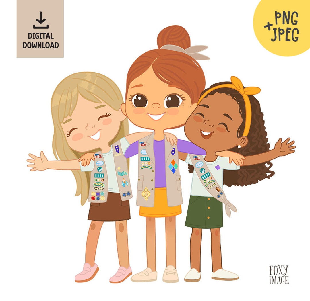Cadette Girls Scouts, Happy Girls Hugging, Girl Scout PNG Clipart ...