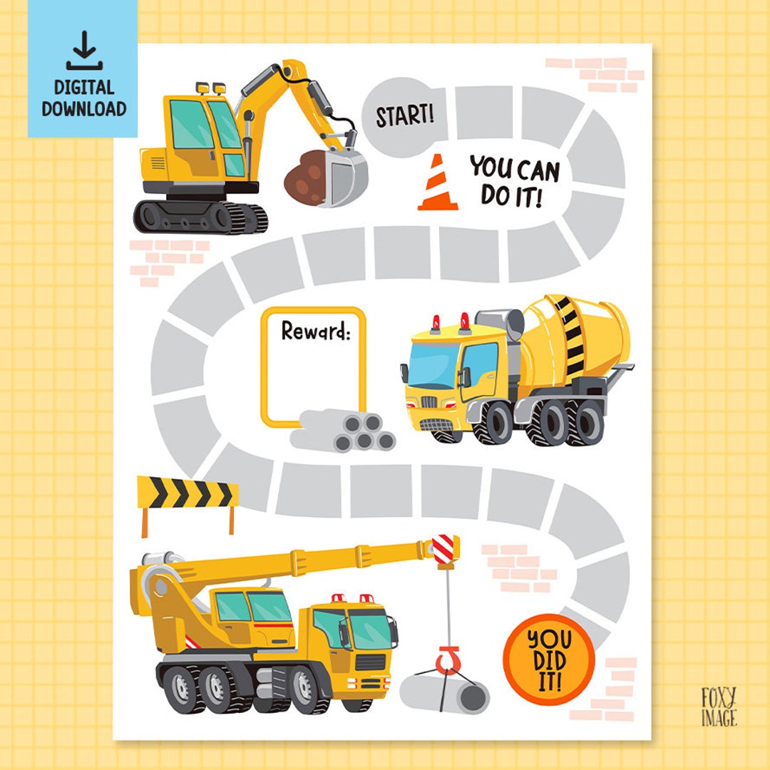 Printable Building Machines Reward Chart, Excavator Behavior Chart ...
