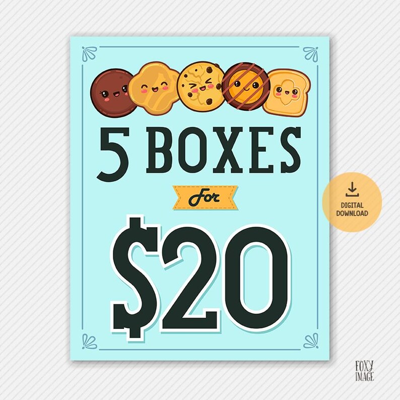 Scout Printable Cookie Price Sign, Cookie Price Sign, Printable Bake ...